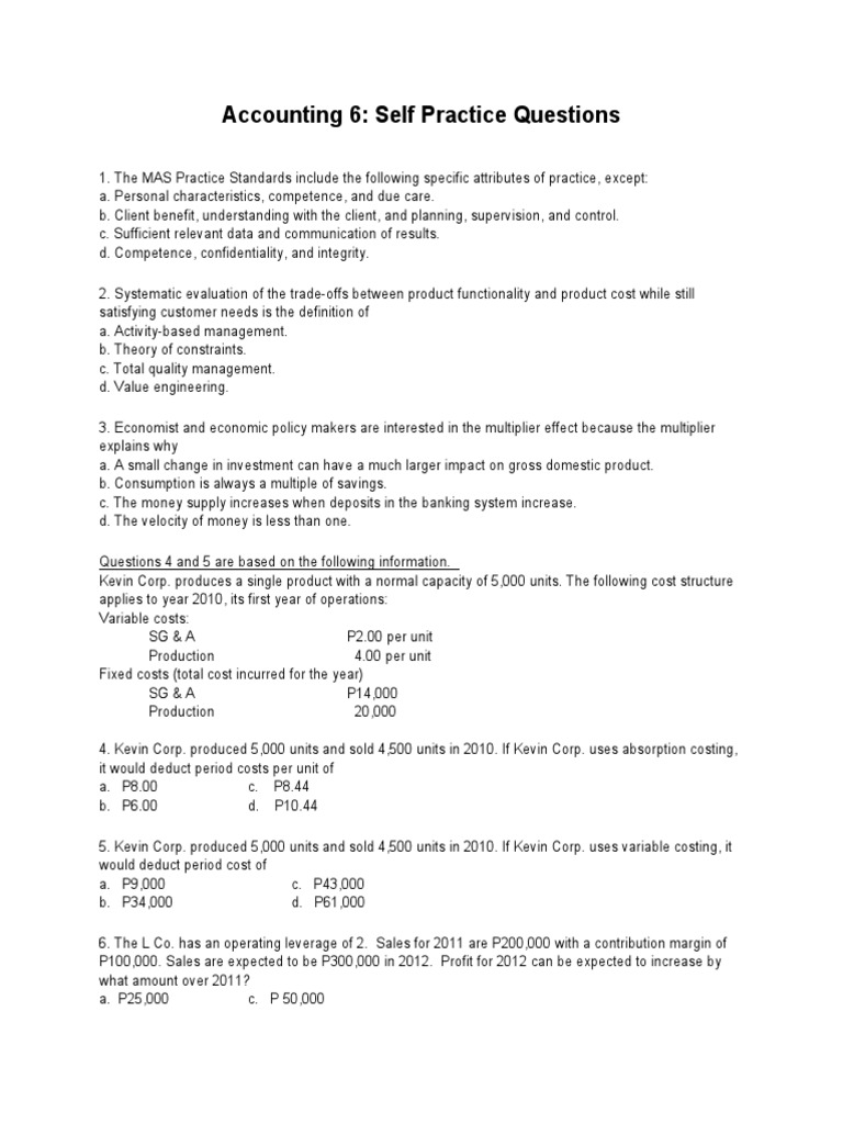 Accounting Self Practice Questions Guide | PDF | Depreciation | Monopoly