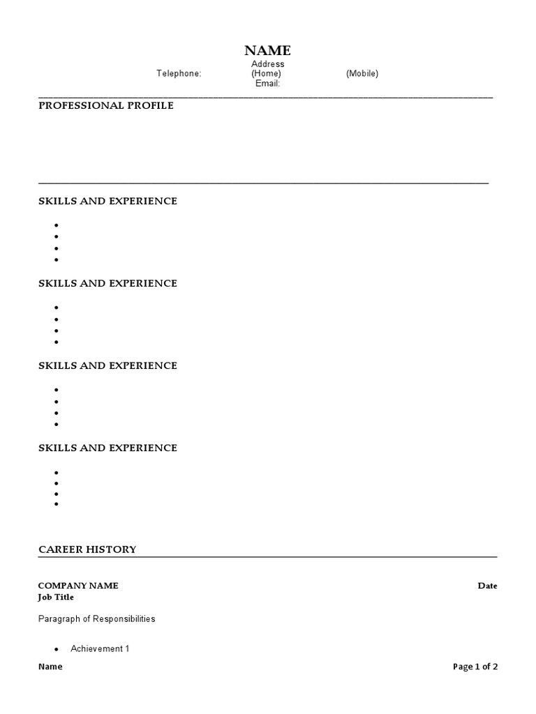 Professional Profile: Name Page 1 of 2 | PDF