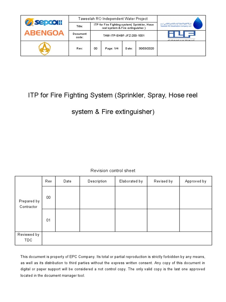 ITP For Sprinkler and Spary System | PDF | Fire Sprinkler System | Pipe ...
