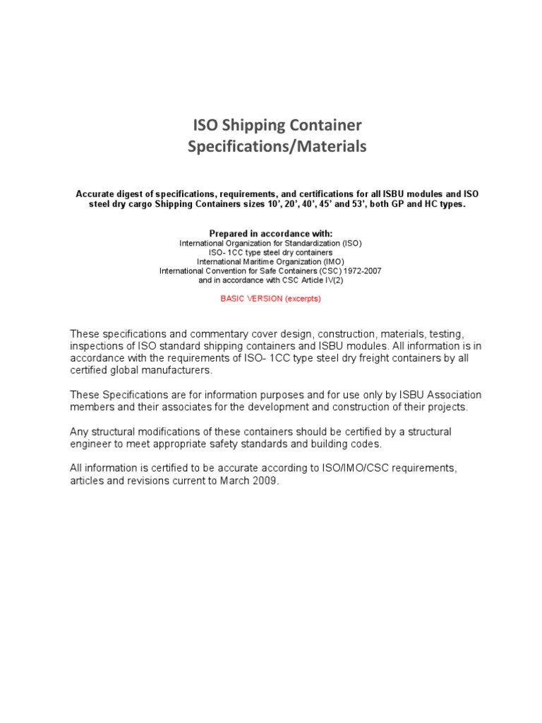 ISO Container Specifications | PDF | Door | Plywood