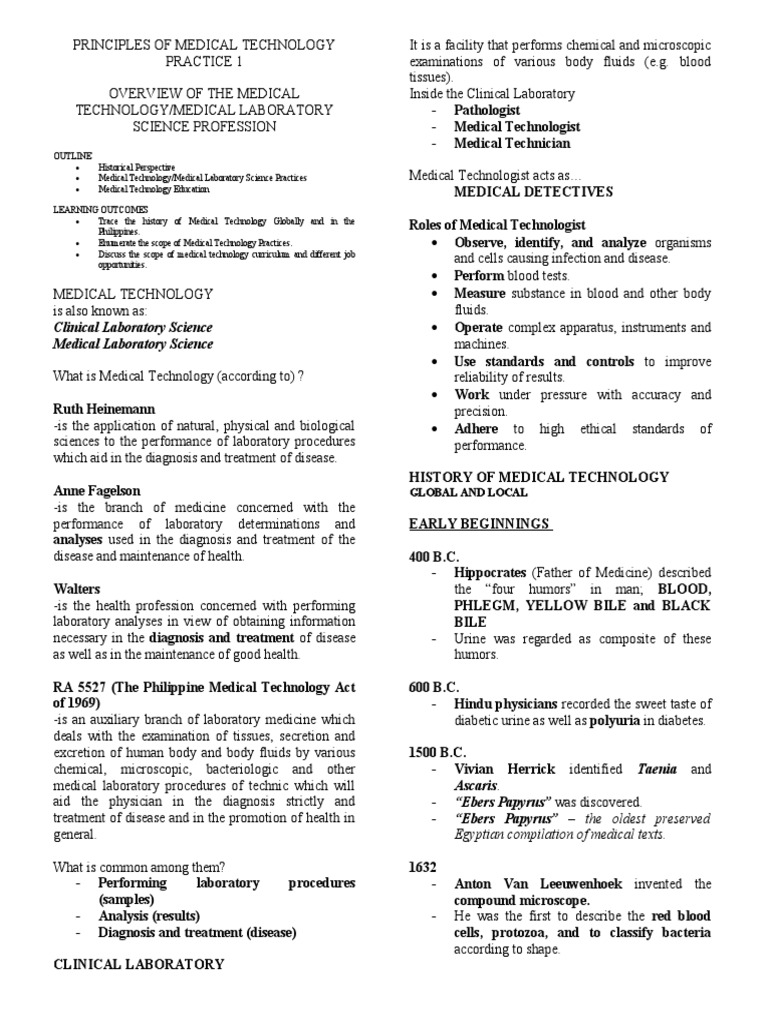 Principles of Medical Technology Practice 1 | PDF | Pathology | Medical ...