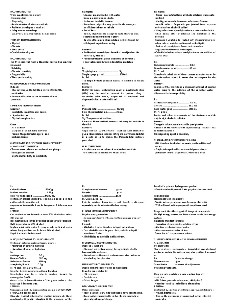 Pharmaceutical Incompatibilities | PDF | Solubility | Solution