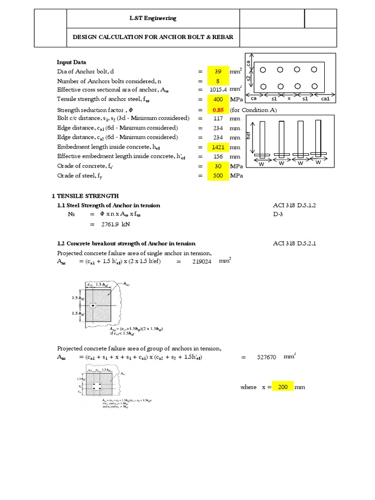 L&T Engineering Design Calculation For Anchor Bolt & Rebar | PDF ...