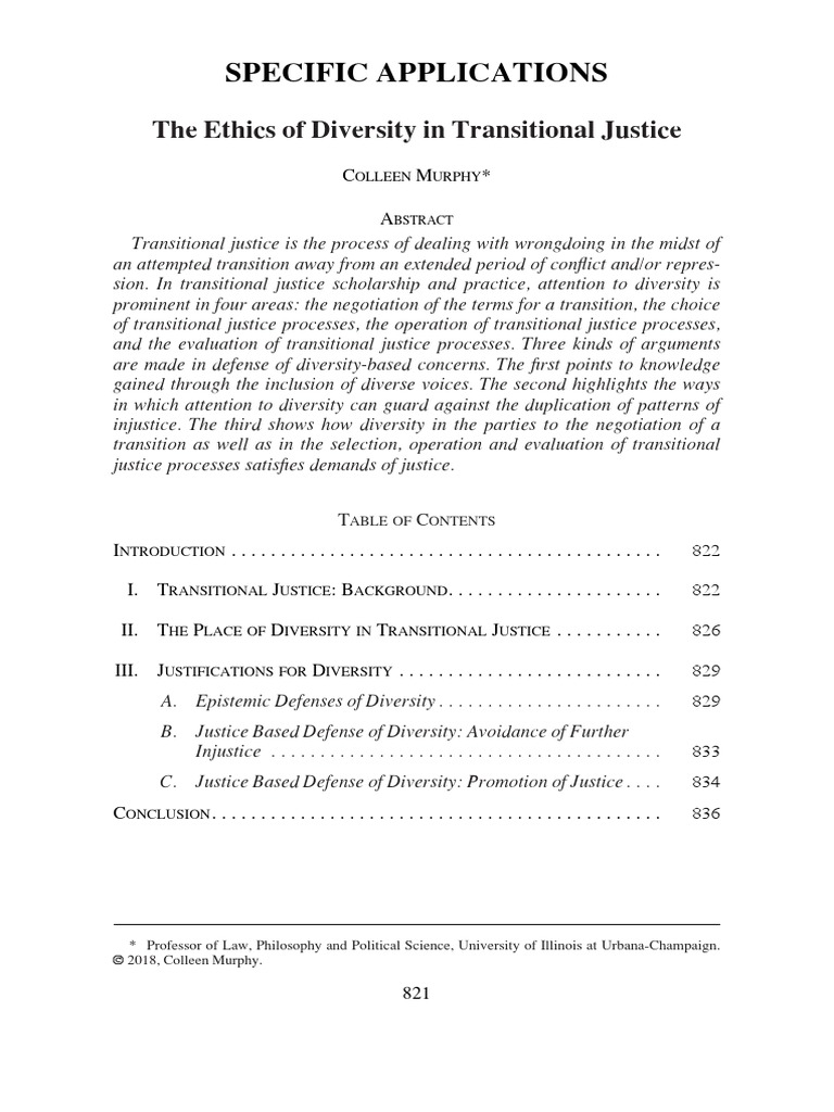 Specific Applications: The Ethics of Diversity in Transitional Justice ...