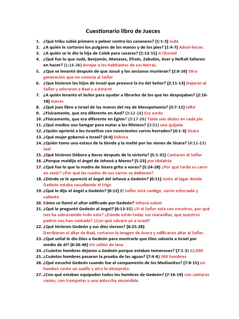 Cuestionario de Jueces | PDF | Sansón | Pueblo bíblico