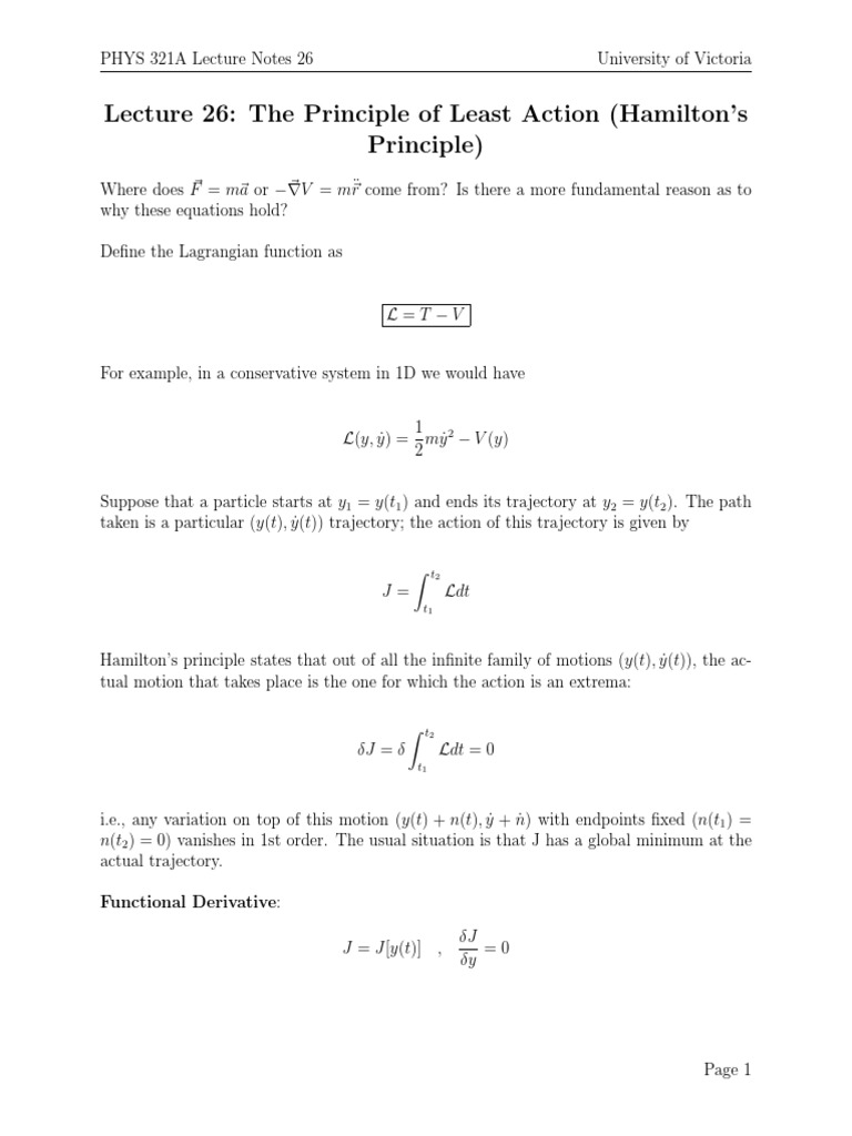 Lecture 26: The Principle of Least Action (Hamilton's Principle) | PDF ...