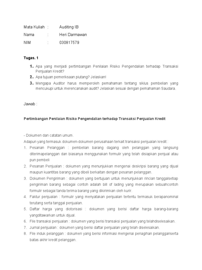 Auditing 1B Tugas 1 | PDF
