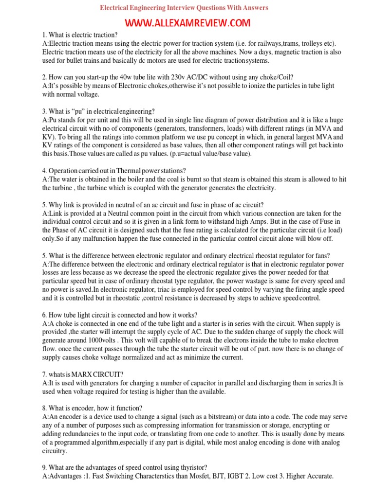 ELECTRICAL Engineering Interview Questions With Answers ...