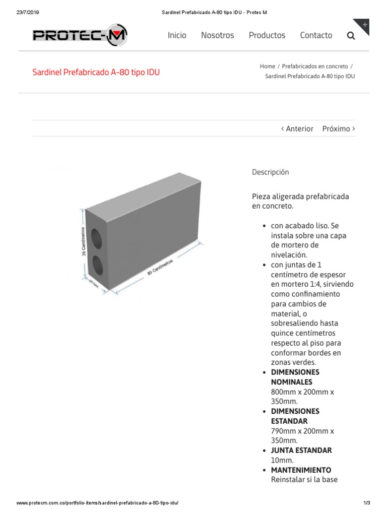 Sardinel Prefabricado A-80 de Concreto | PDF | Materiales de ...