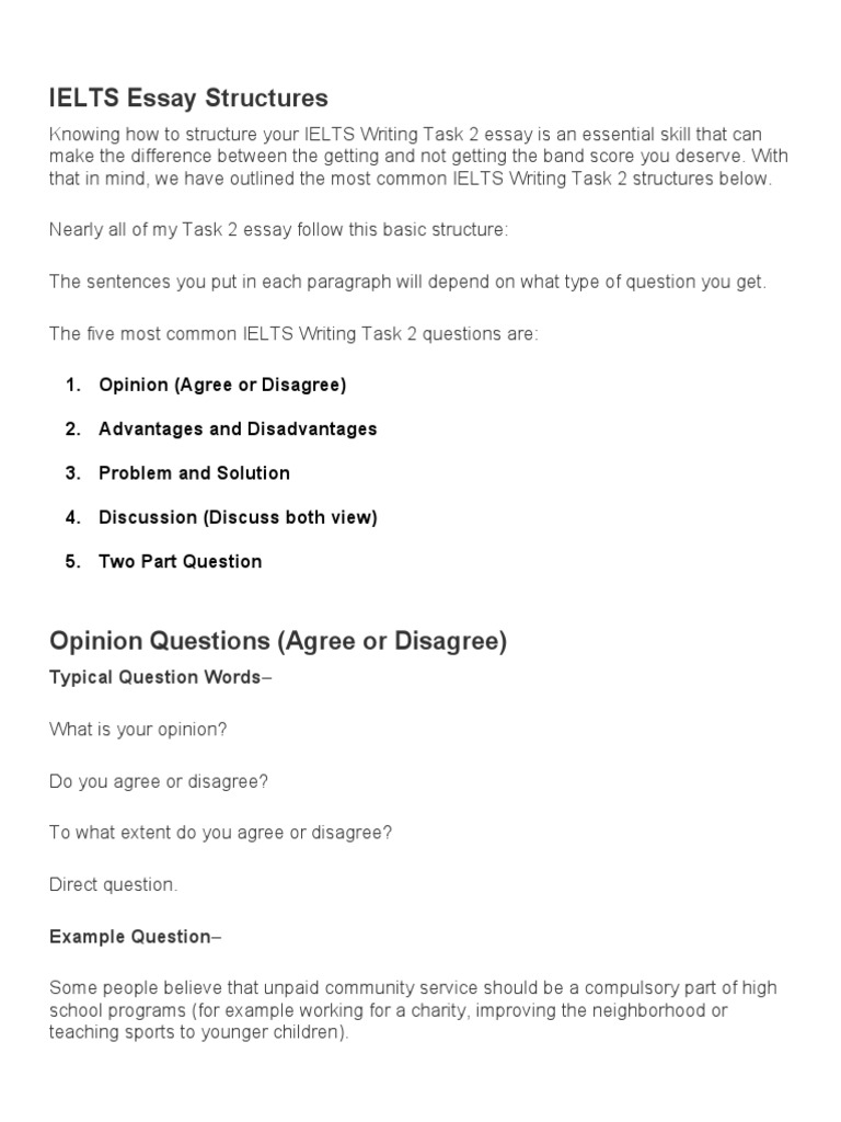 IELTS Writing Task 2 Essay Structures | PDF | Question | Essays