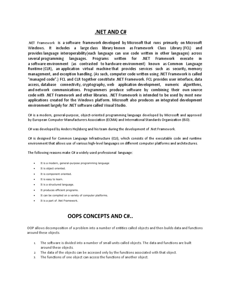 C# | PDF | .Net Framework | Object Oriented Programming