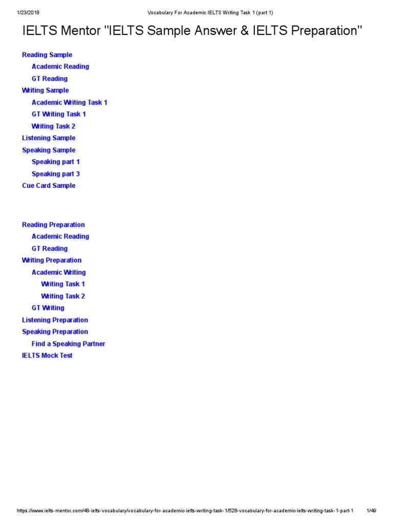 Vocabulary For Academic IELTS Writing Task 1 (Part 1) PDF | PDF | International English Language ...