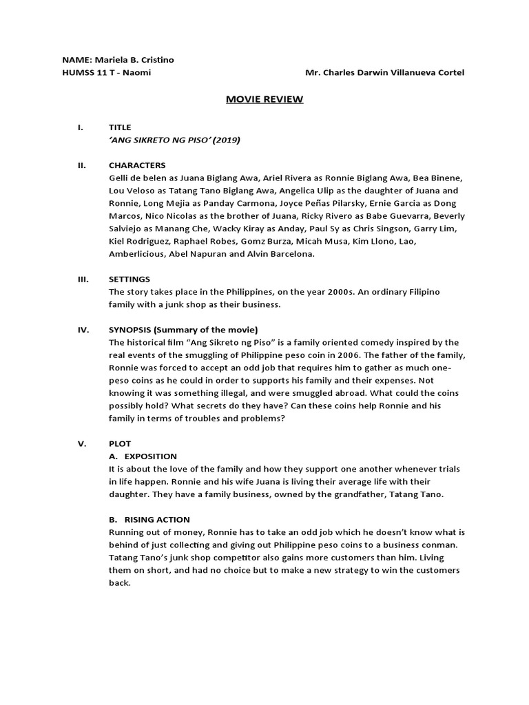 Movie Review Template | PDF | Behavioural Sciences | Psychological Concepts