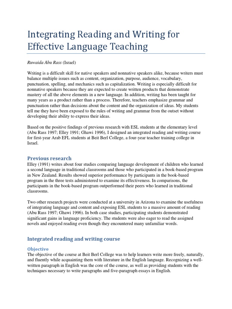 Integrating Reading and Writing For Effective Language Teaching | PDF ...