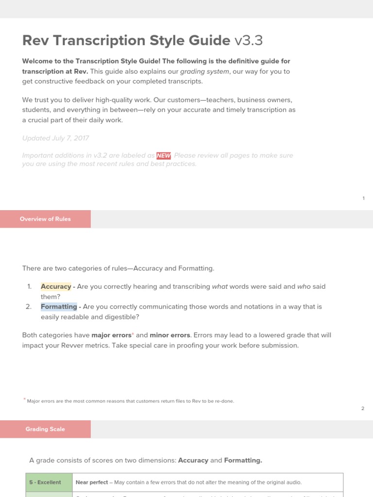 Rev Transcription Style Guide v3.3 | PDF | Ellipsis | Symbols