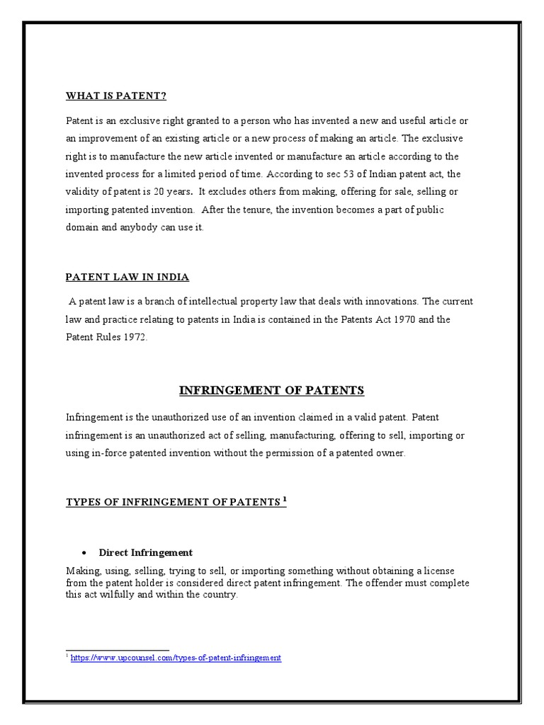 What Is Patent?: Infringement of Patents | PDF | Patent Infringement | Glossary Of Patent Law Terms