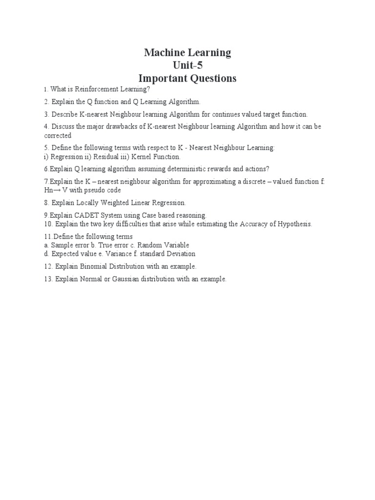 Unit 5: Key Machine Learning Questions | PDF