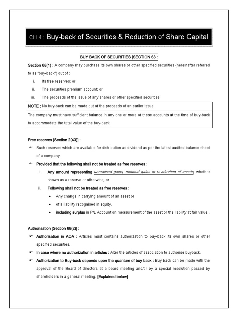 CH 4 Buy Back & Reduction of Share Capital PDF | PDF | Share Repurchase ...