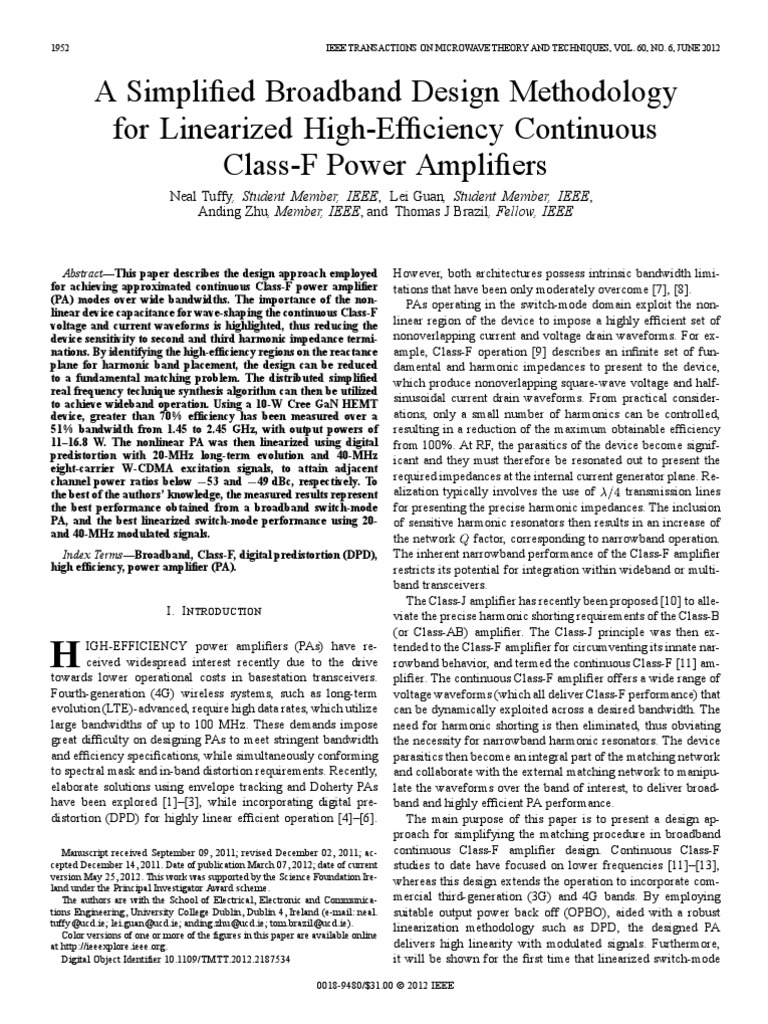 A Simplified Broadband Design Methodology For Linearized High-Efficiency Continuous Class-F ...