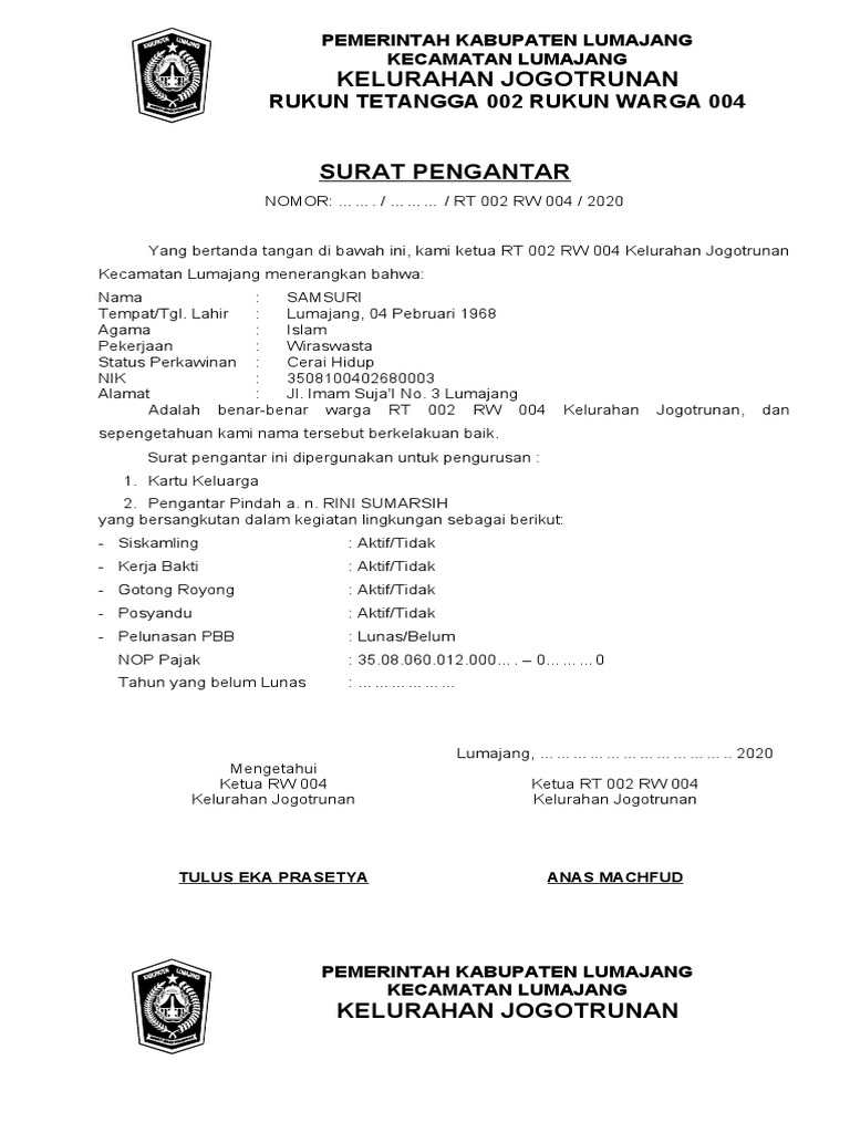 Pengantar RT-RW Reguler - Kop Baru | PDF