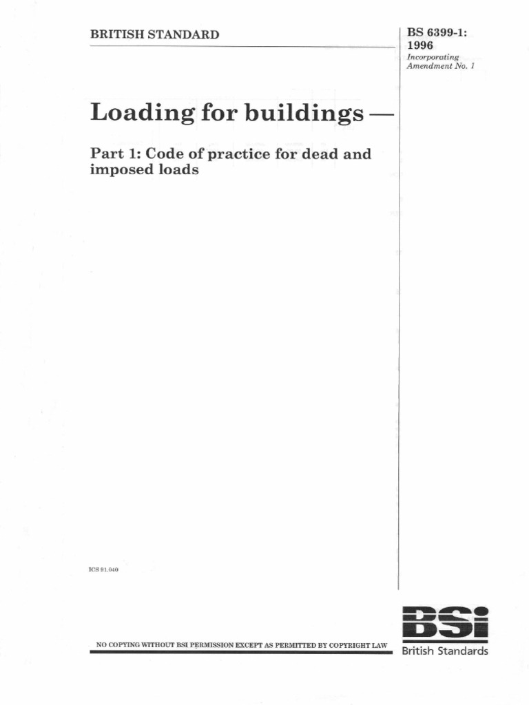 BS6399-loading For Buildings Part 1-Code of Practice For Dea | PDF