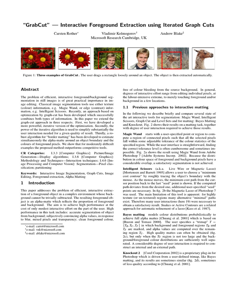 Grabcut Siggraph04 PDF | PDF | Image Segmentation | Mathematical Optimization
