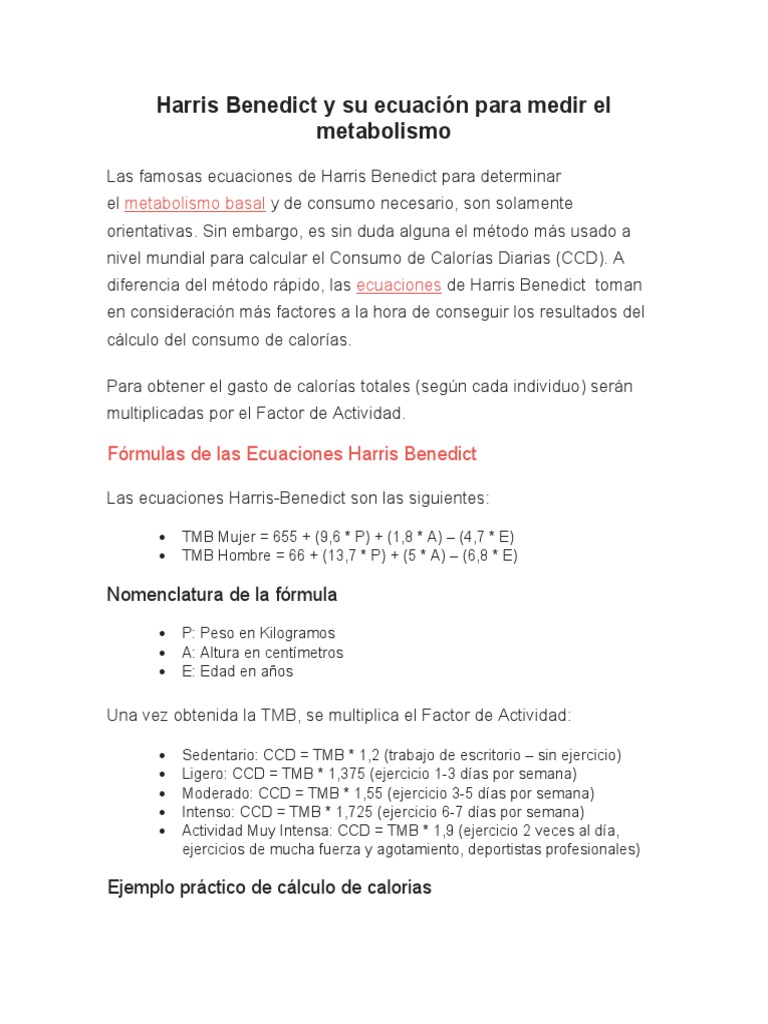 Harris Benedict y Su Ecuación para Medir El Metabolismo | PDF | Dieta ...