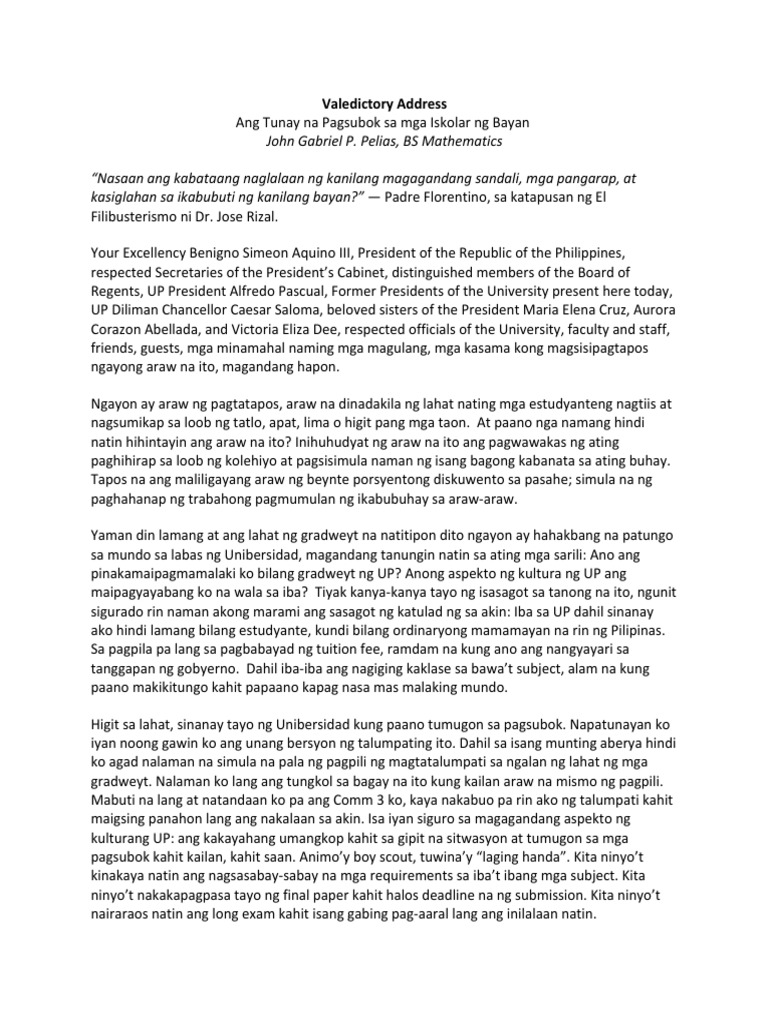Valedictory Address Pelias UP | PDF