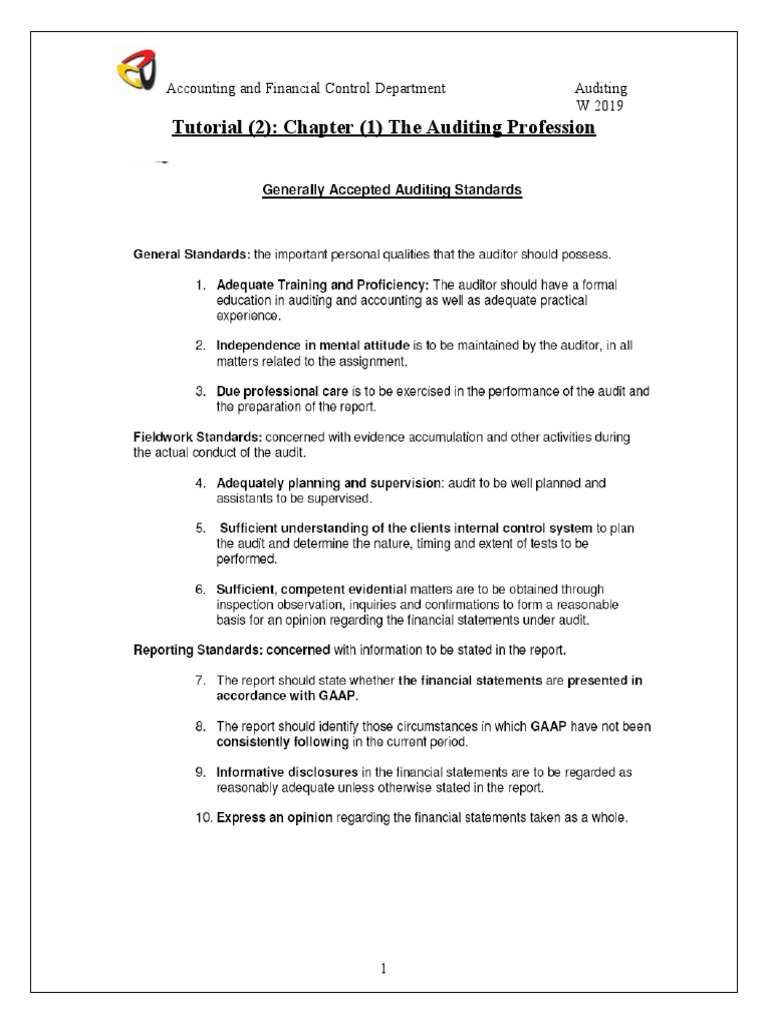 Tutorial (2) : Chapter (1) The Auditing Profession: Accounting and Financial Control Department ...