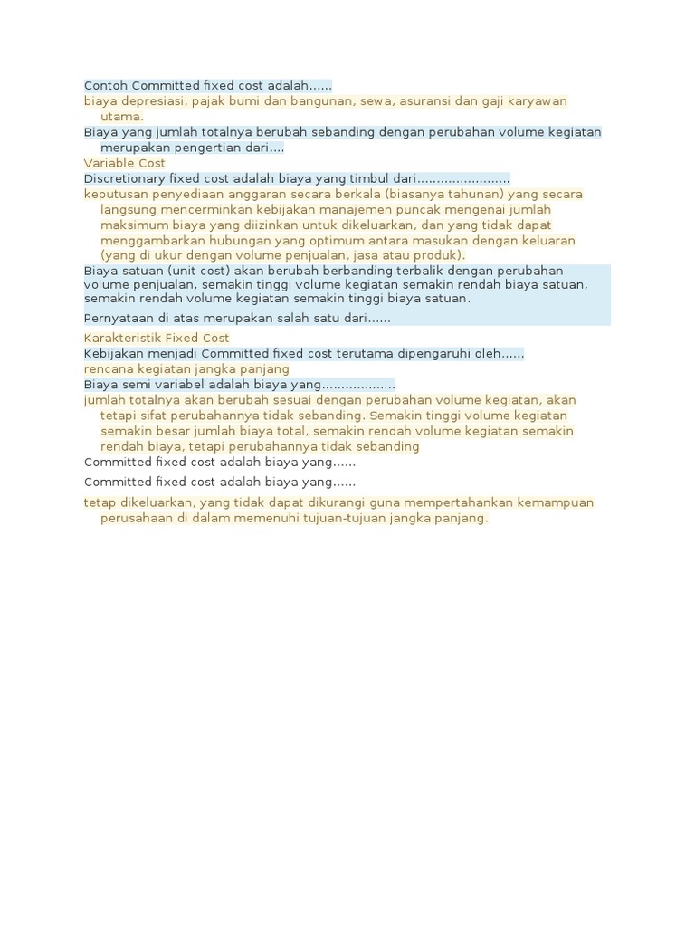 Contoh Committed Fixed Cost Adalah | PDF