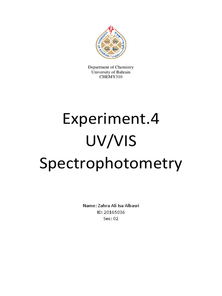 Experiment.4 Uv/Vis Spectrophotometry: Department of Chemistry ...