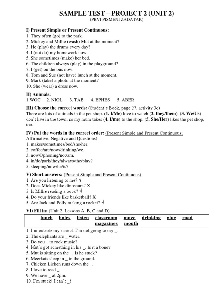 Sample Test - Project 2 (Unit 2) : (Prvi Pismeni Zadatak) | PDF ...
