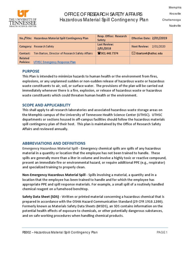 Hazardous Material Spill Response Plan | PDF | Personal Protective ...