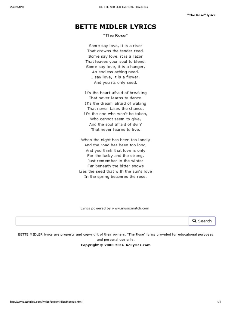 BETTE MIDLER LYRICS - The Rose | PDF