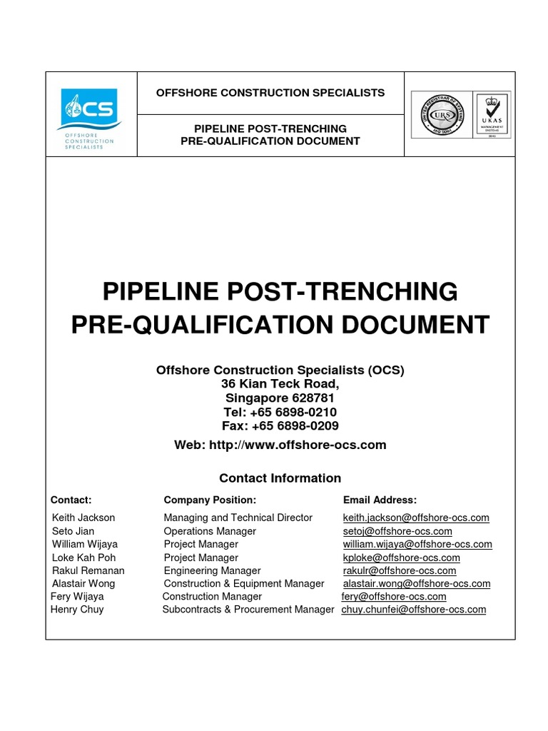 Pipeline Post Trenching Pre Qualification Document Offshore Offshore ...