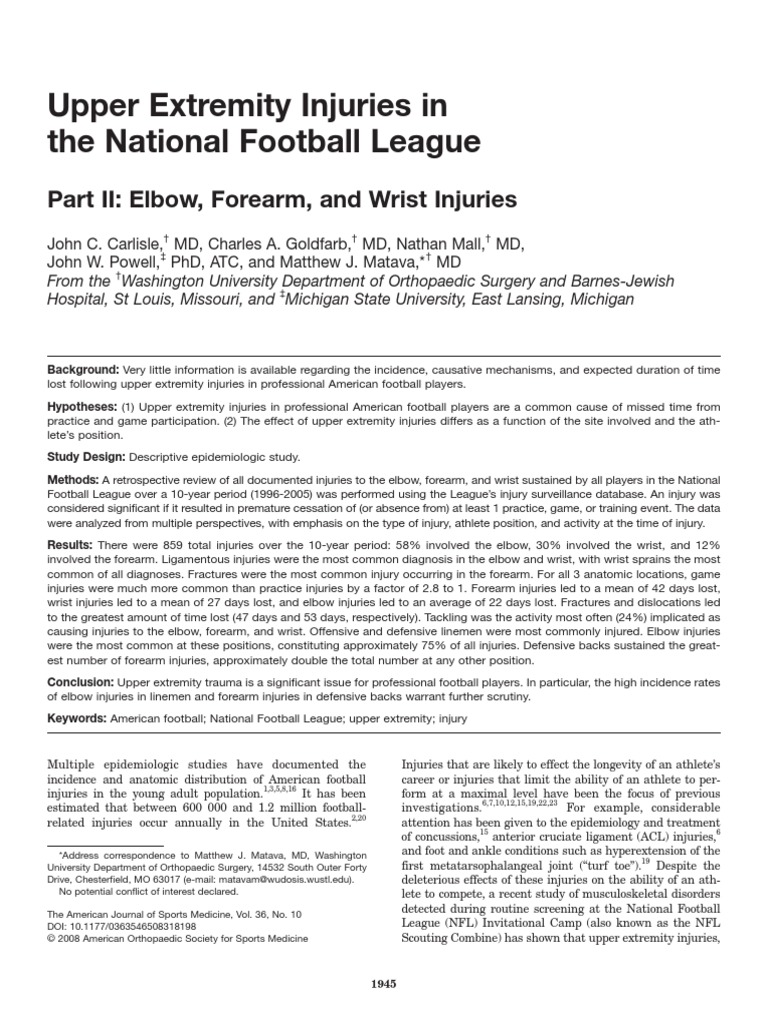 Upper Extremity Injuries in The National Football League: Part II ...