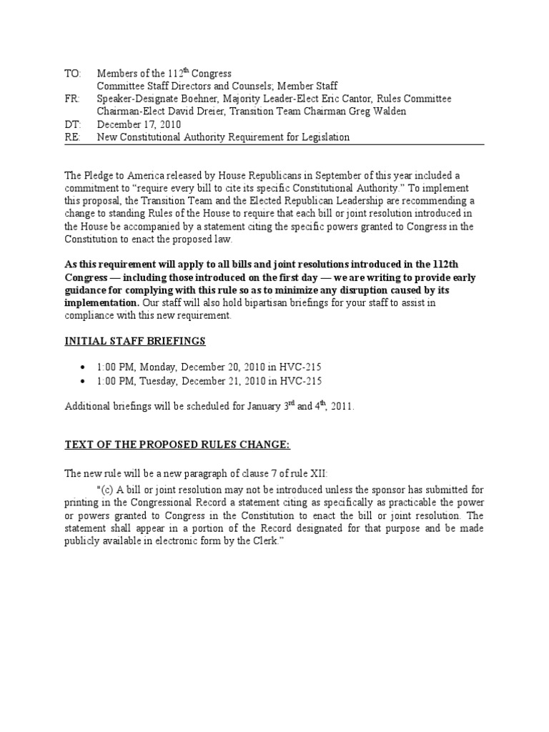 Constitutional Authority Memo FINAL | PDF | United States Congress ...