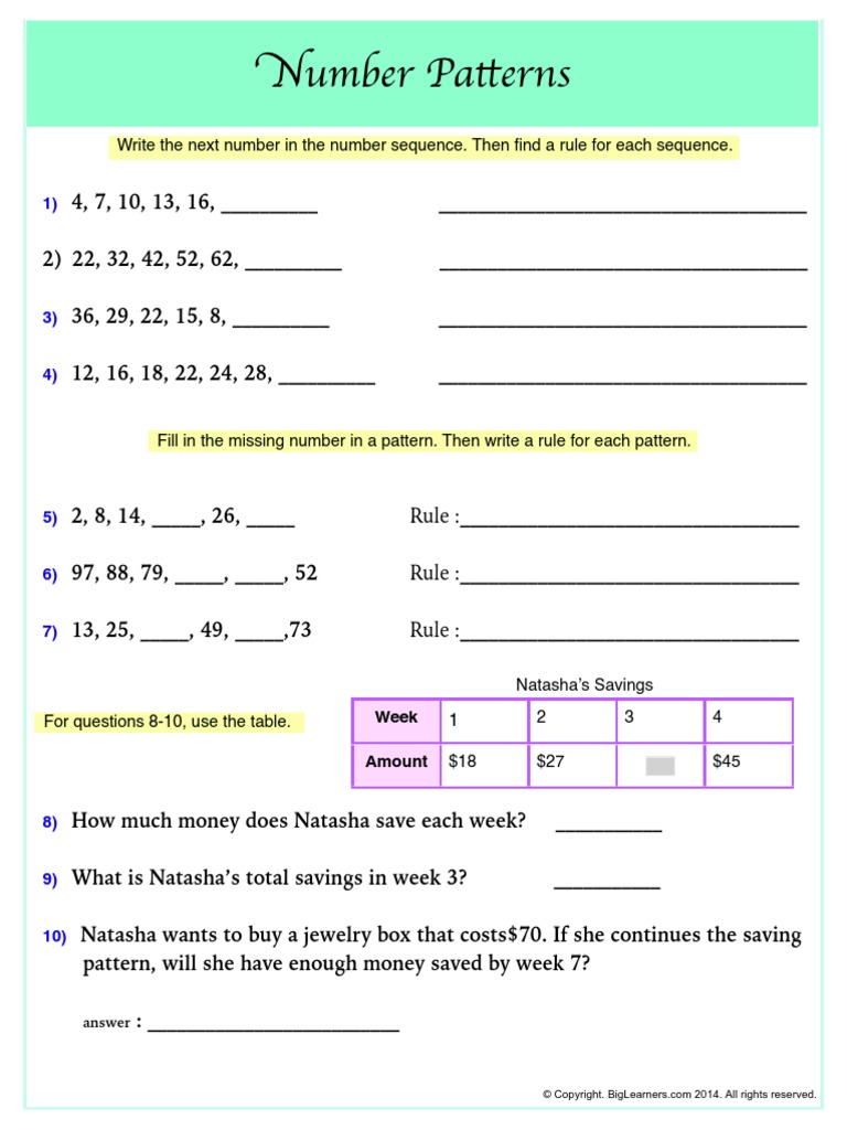 Number Patterns | PDF