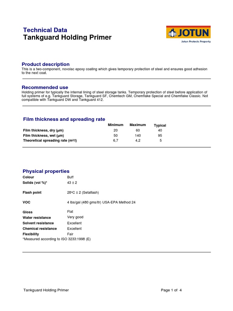 Tankguard Holding Primer Technical Data | PDF | Ventilation ...