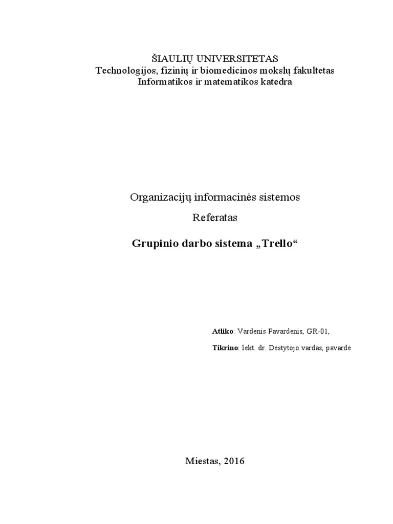 Referato Pavyzdys | PDF