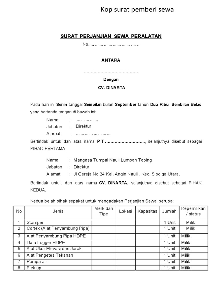Surat Sewa Alat | PDF