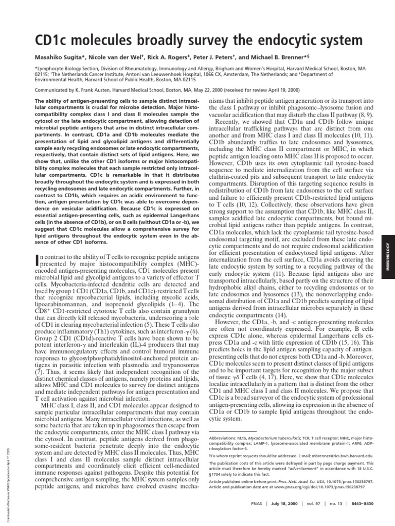 CD1c Molecules Broadly Survey The Endocytic System | PDF | Mhc Class I ...