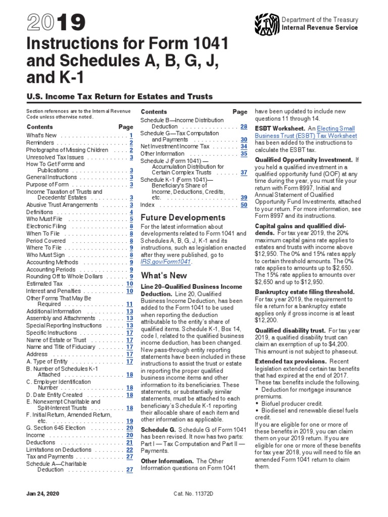 Instructions For Form 1041 and Schedules A, B, G, J, and K-1 | PDF | Trust Law | Tax Deduction