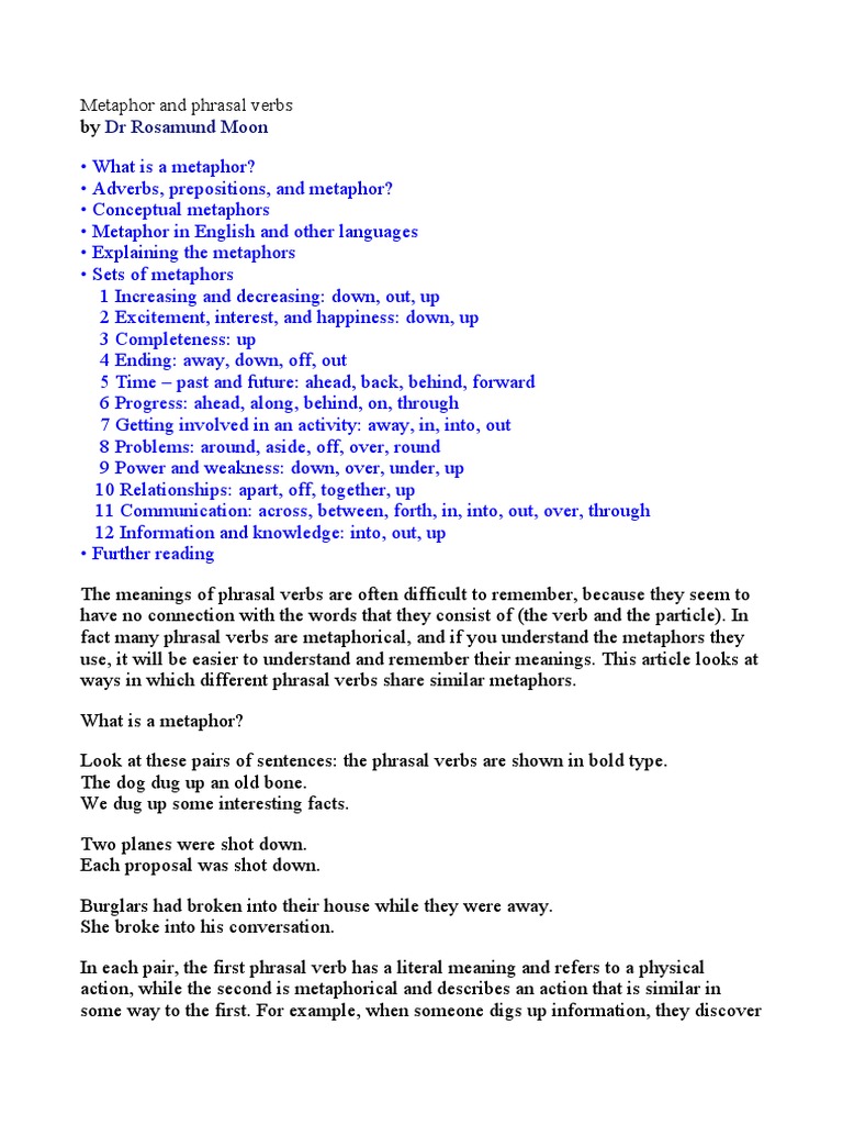 Metaphor and Phrasal Verbs | PDF | Metaphor | Phrase