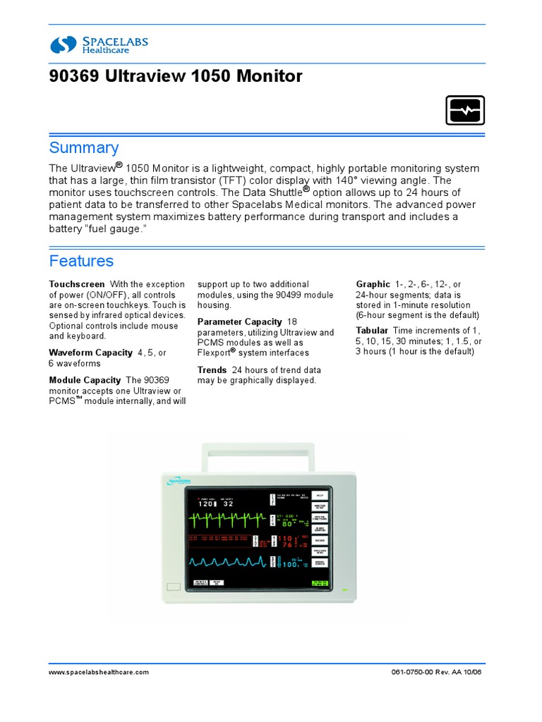 Ultraview 1050 Monitor: Touchscreen With The Exception Graphic 1-, 2 ...