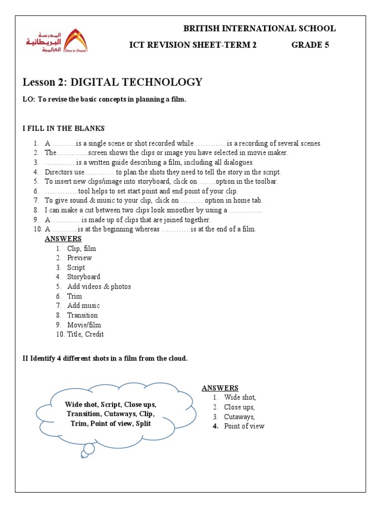 Lesson 2: Digital Technology: Ict Revision Sheet-Term 2 | PDF | Worksheet | Microsoft Excel