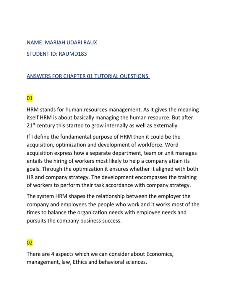 01 HRM Answer Sheet 01 | PDF | Human Resource Management | Employment