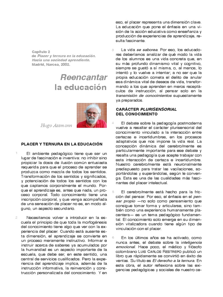 Hugo Assmann Reencantar La Educacion | PDF | Aprendizaje | Conocimiento