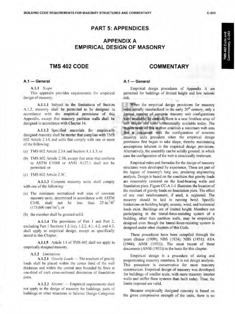 TMS 402 - Appendix A | PDF | Masonry | Wall
