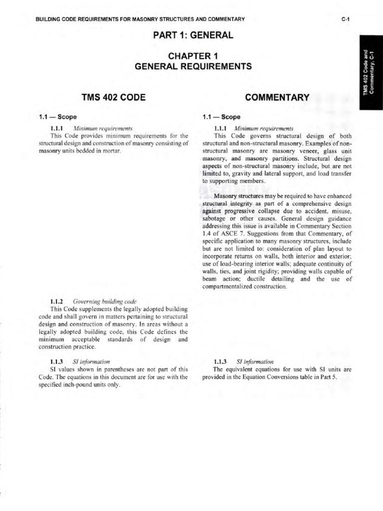 TMS 402 - Chapter 1 | PDF | Brick | Masonry
